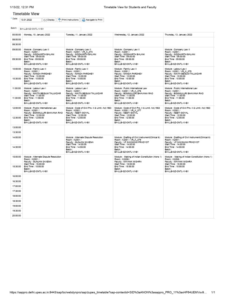 Timetable View For Students and Faculty - Print Preview | PDF
