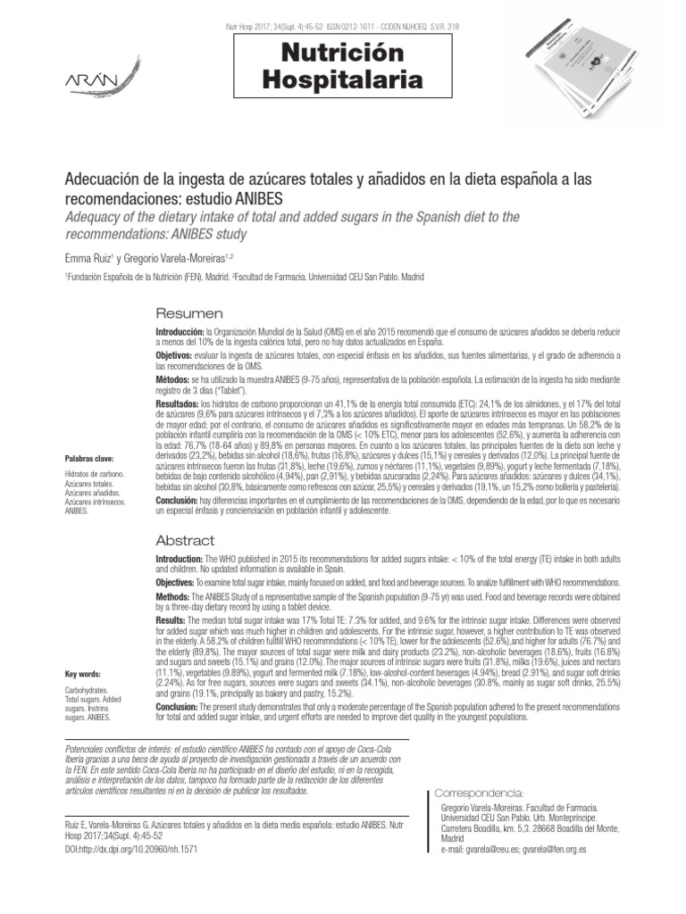 Azúcares en la dieta española: estudio ANIBES | PDF | Nutrición | Dieta ...