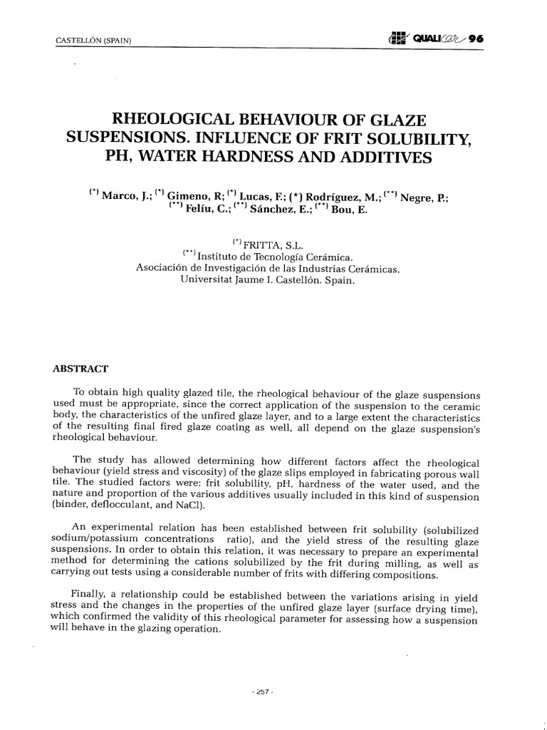 Rheological Behavior of Glaze Suspensions | PDF | Rheology | Viscosity