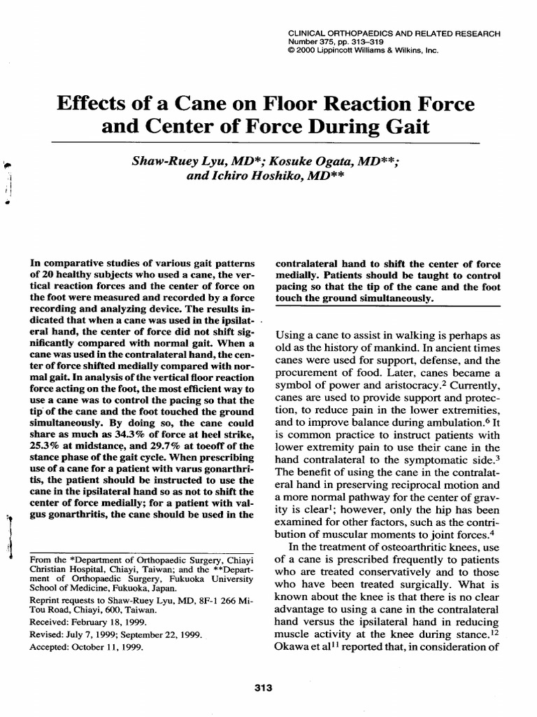Effects of A Cane On Floor Reaction Force and Center of Force During ...