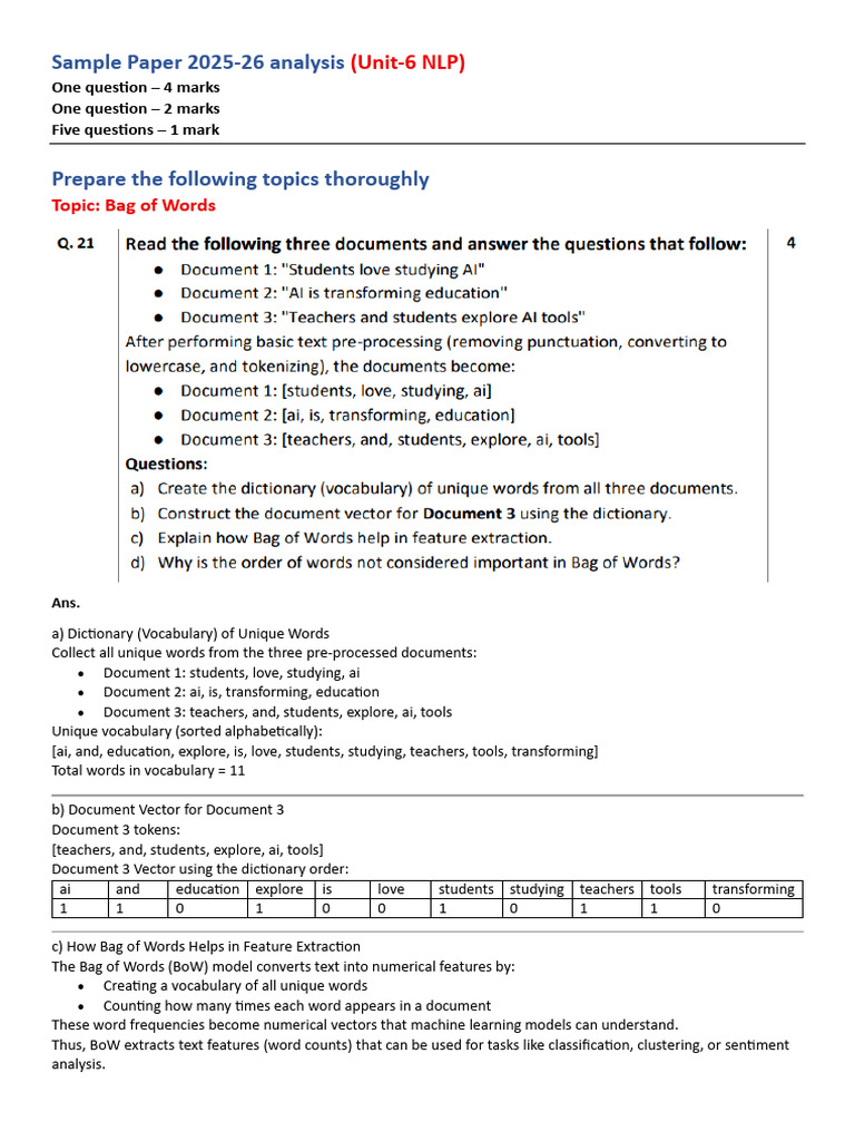 Sample Paper Analysis Unit-6 NLP | PDF | Parsing | Artificial Intelligence