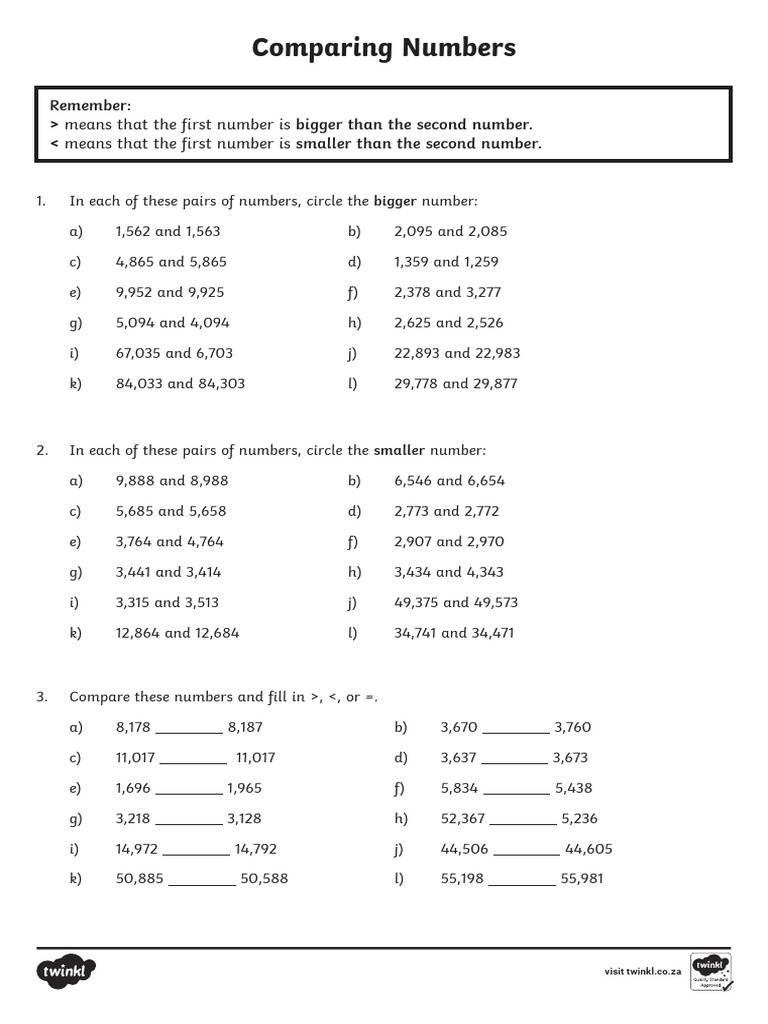 Number Comparison Exercises | PDF
