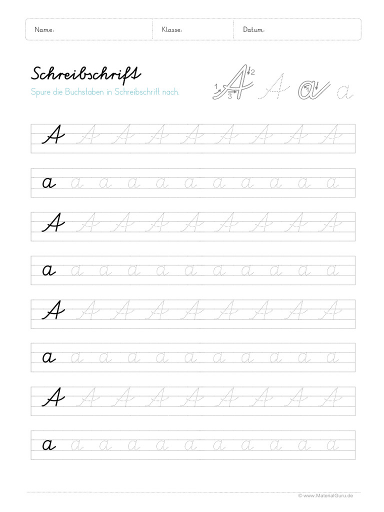 Arbeitsblatt Schreibschrift Buchstabe A Linien Gross Klein Reihenmix | PDF