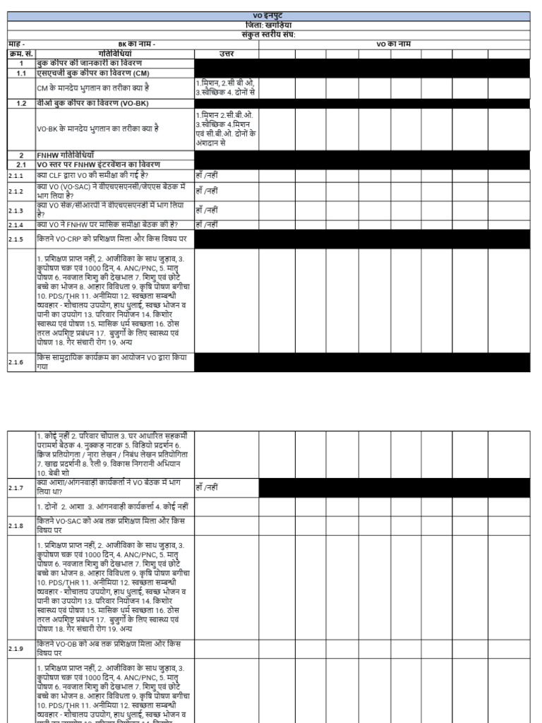 VO Input Data Co Ection Sheet | PDF