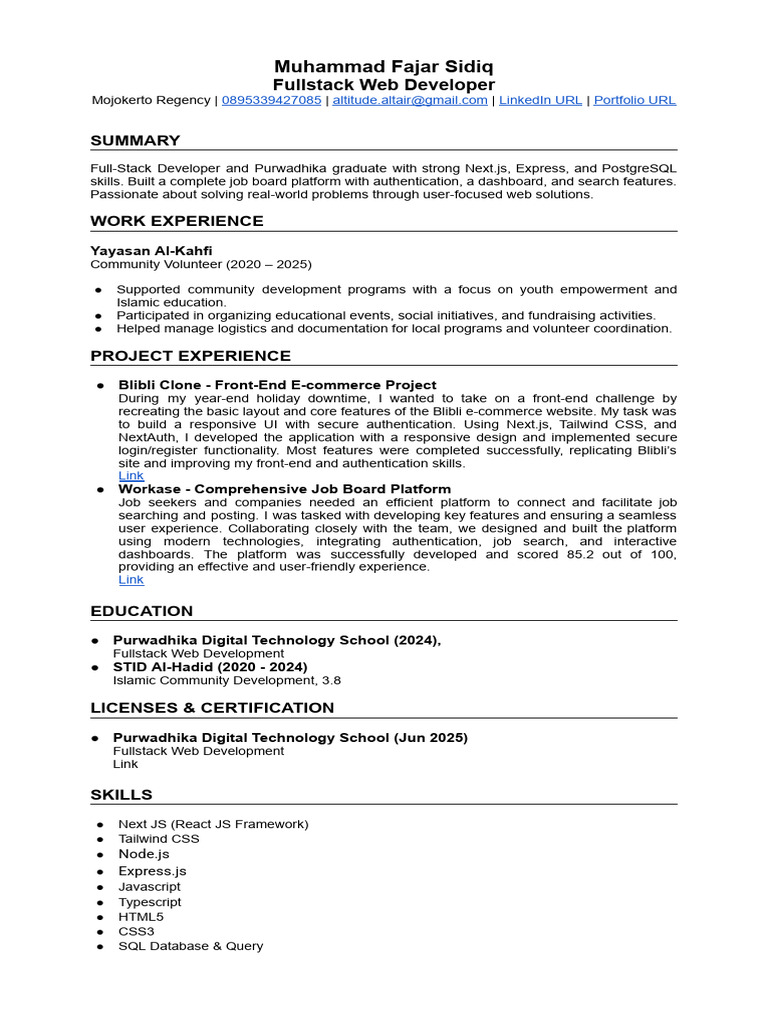 Muhammad Fajar Sidiq - Full Stack Developer | PDF | Web Development | Postgre Sql