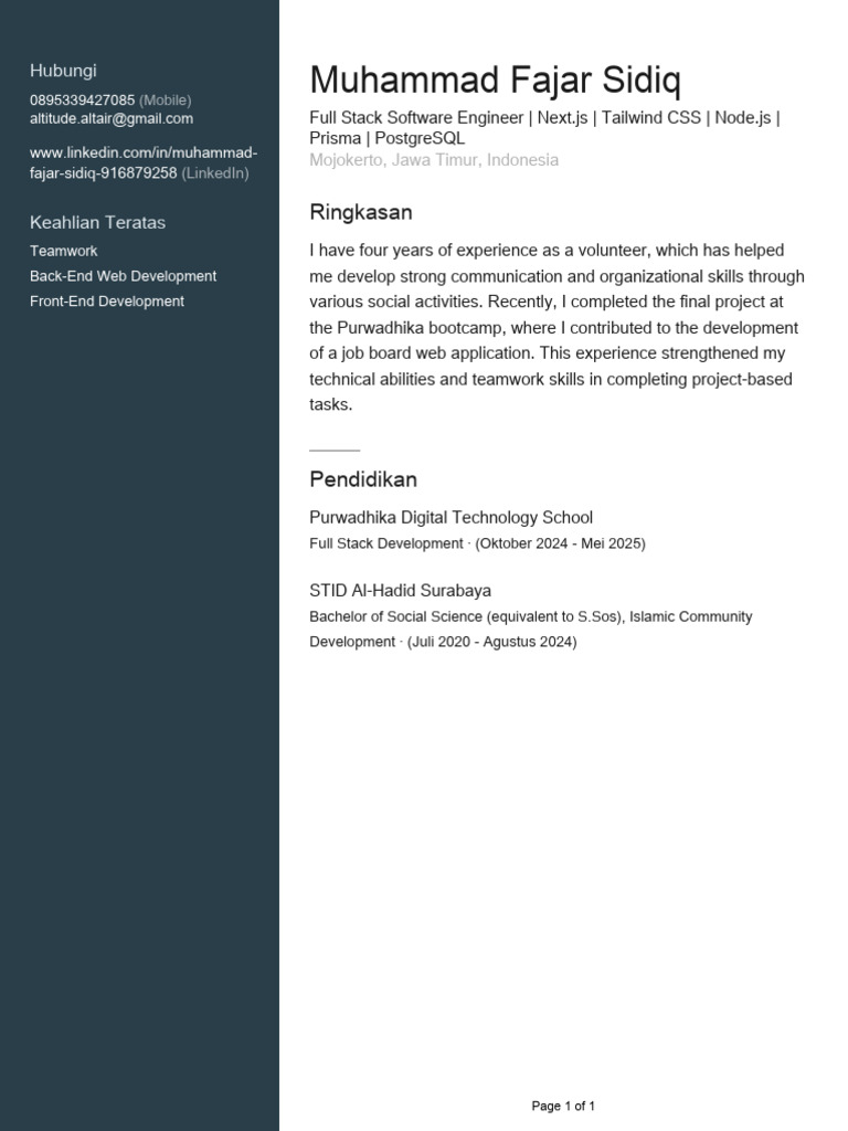 CV Muhammad Fajar Sidiq | PDF