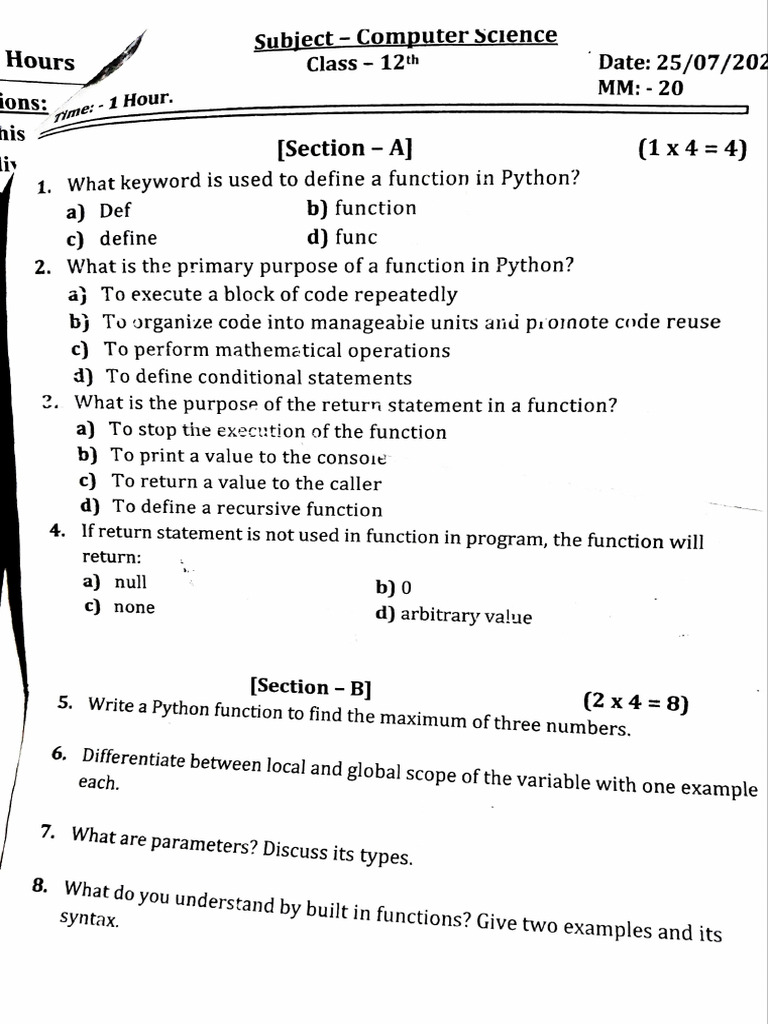 Computer Science Mock Test 1 | PDF