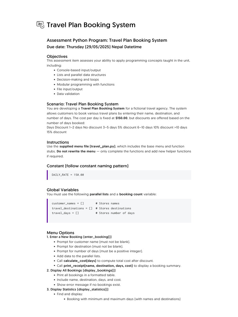 Travel Plan Booking System May | PDF | Command Line Interface | Software Development
