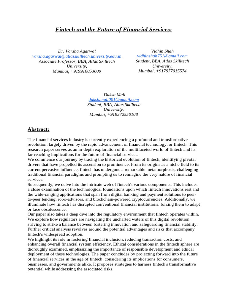 Fintech's Impact on Future Financial Services | PDF | Financial ...