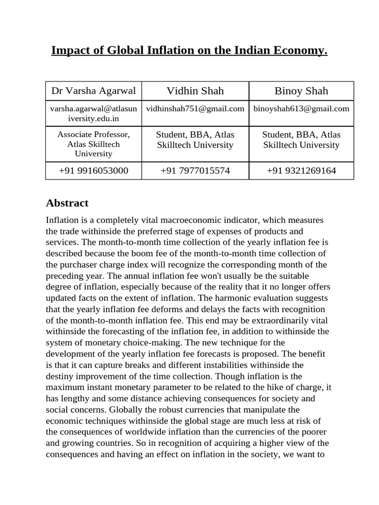 Impact of Global Inflation On The Indian Economy. | PDF | Inflation ...