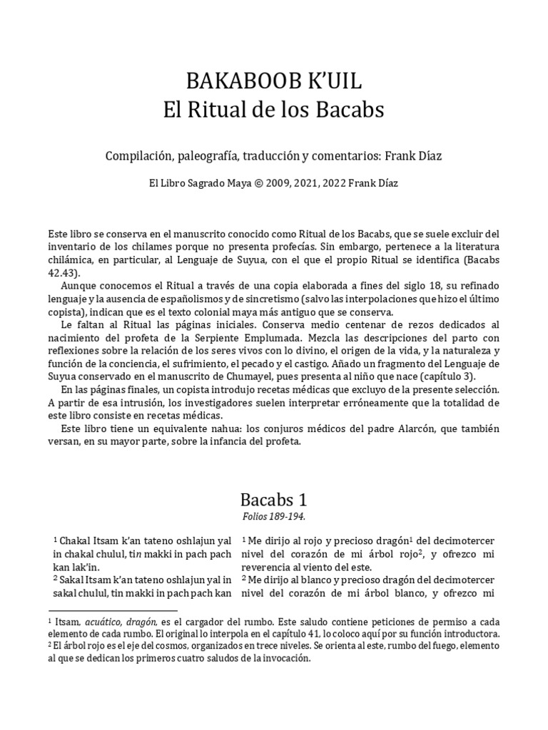 Ritual de los Bacabs: Texto Maya Antiguo | PDF