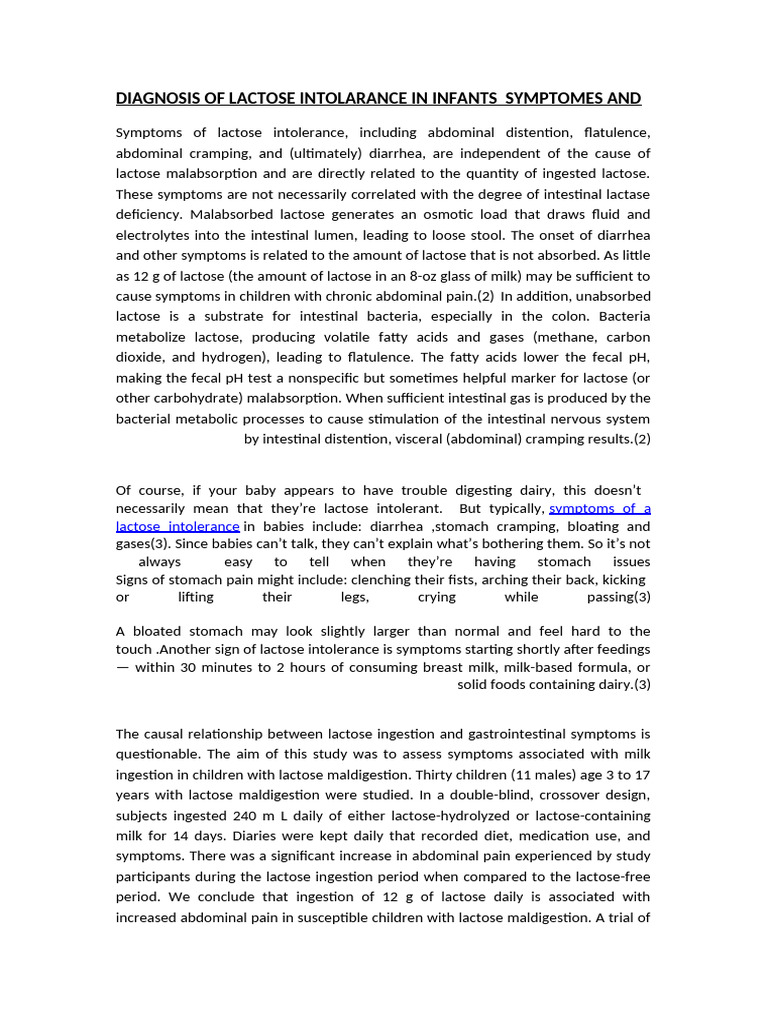 Diagnosis of Lactose Intolarance in Infants Symptomes and | PDF | Food ...