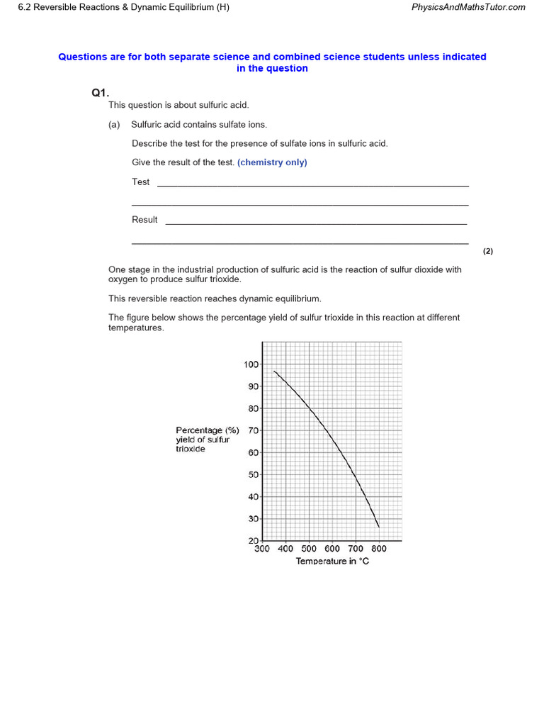 6.2 Reversible Reactions & Dynamic Equilibrium (H) QP | PDF | Chemical Reactions | Chemical ...