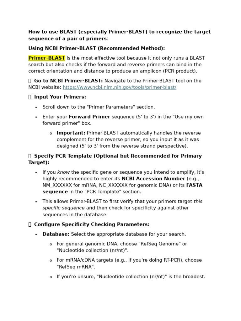 Using Primer-BLAST for Target Recognition | PDF | Primer (Molecular ...