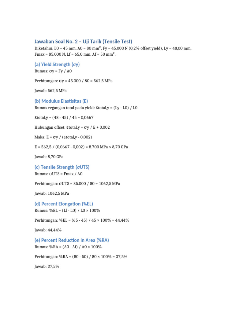 Jawaban Soal No2 Uji Tarik | PDF