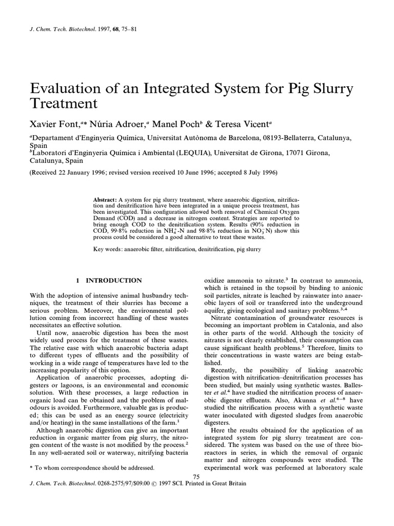 Integrated Pig Slurry Treatment System | PDF | Anaerobic Digestion ...