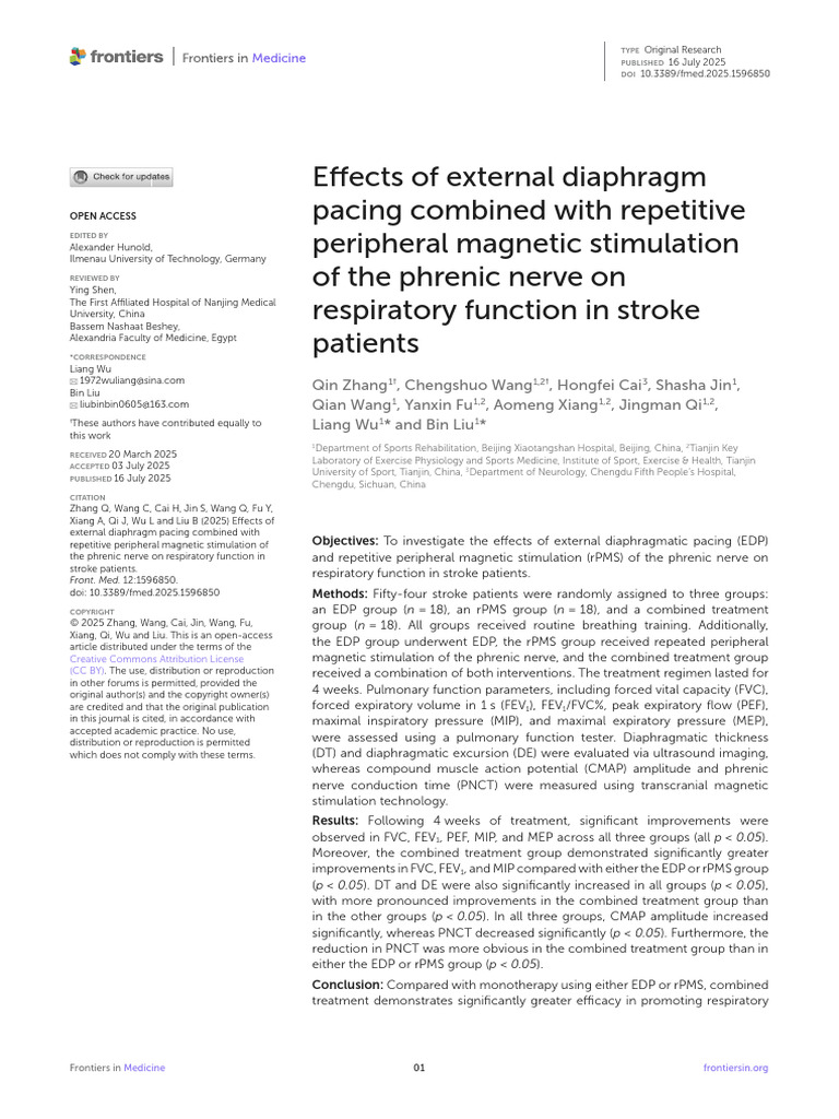 Effects of external diaphragm pacing combined with repetitive ...