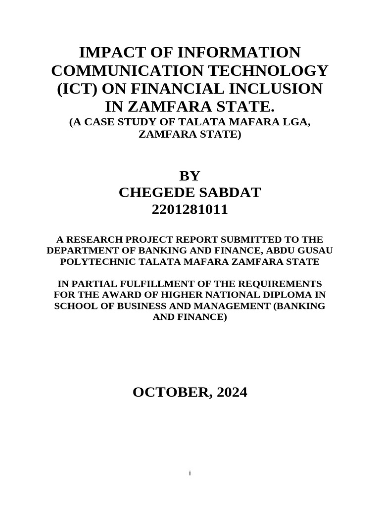 Information Communication Technology On Financial Inclusion in Zamfara ...