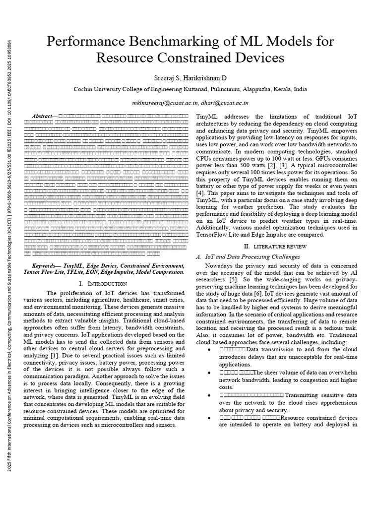 Performance Benchmarking of ML Models For Resource Constrained Devices ...