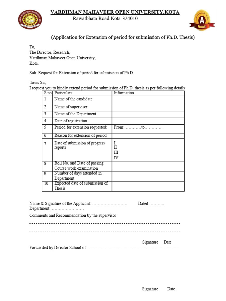 Ph.D. Thesis Extension Request Form | PDF