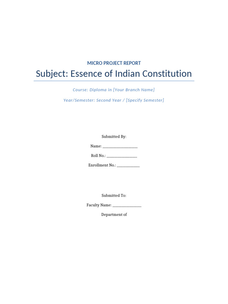 Indian Constitution Micro Project Report | PDF | Information | Constitution