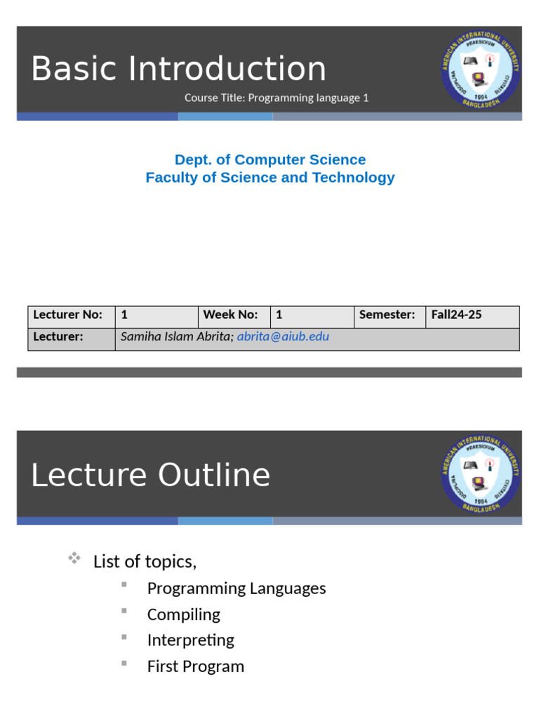 PL1 Lecture 1.1 Introduction | PDF | Programming | Computer Program