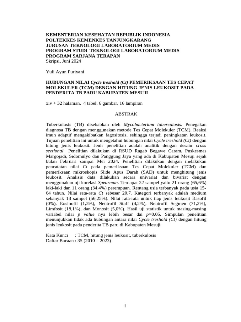 Hubungan Ct TCM dan Jenis Leukosit TB | PDF
