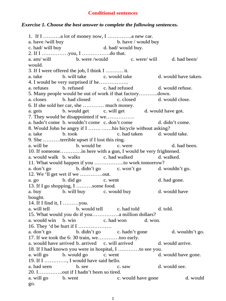 Conditional Sentences Exercises | PDF