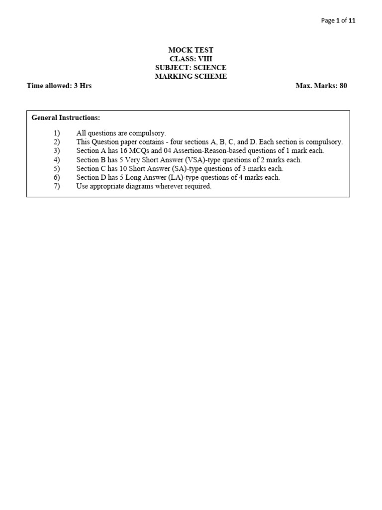 Class VIII Science Mock Test Guide | PDF | Fires | Yeast