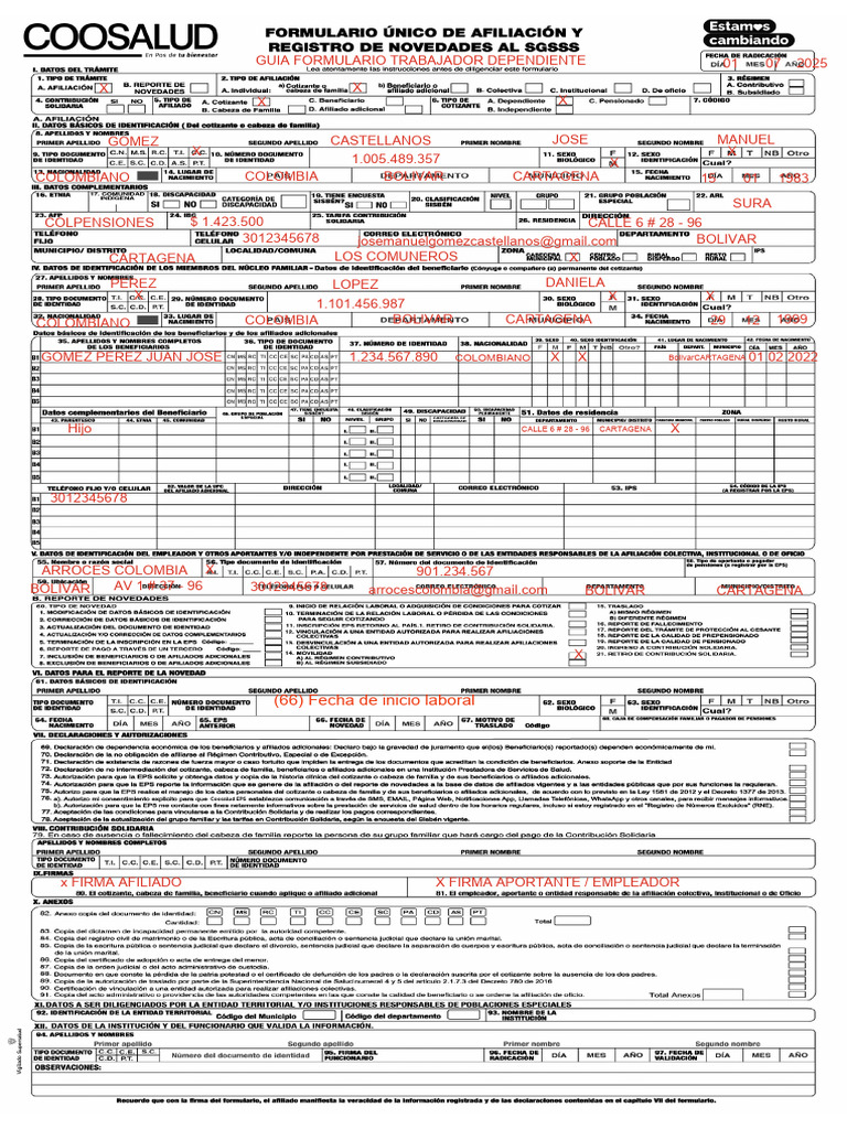 Guia Formulario-De-Afiliacion Coosalud EPS (1) 1 | PDF | Colombia
