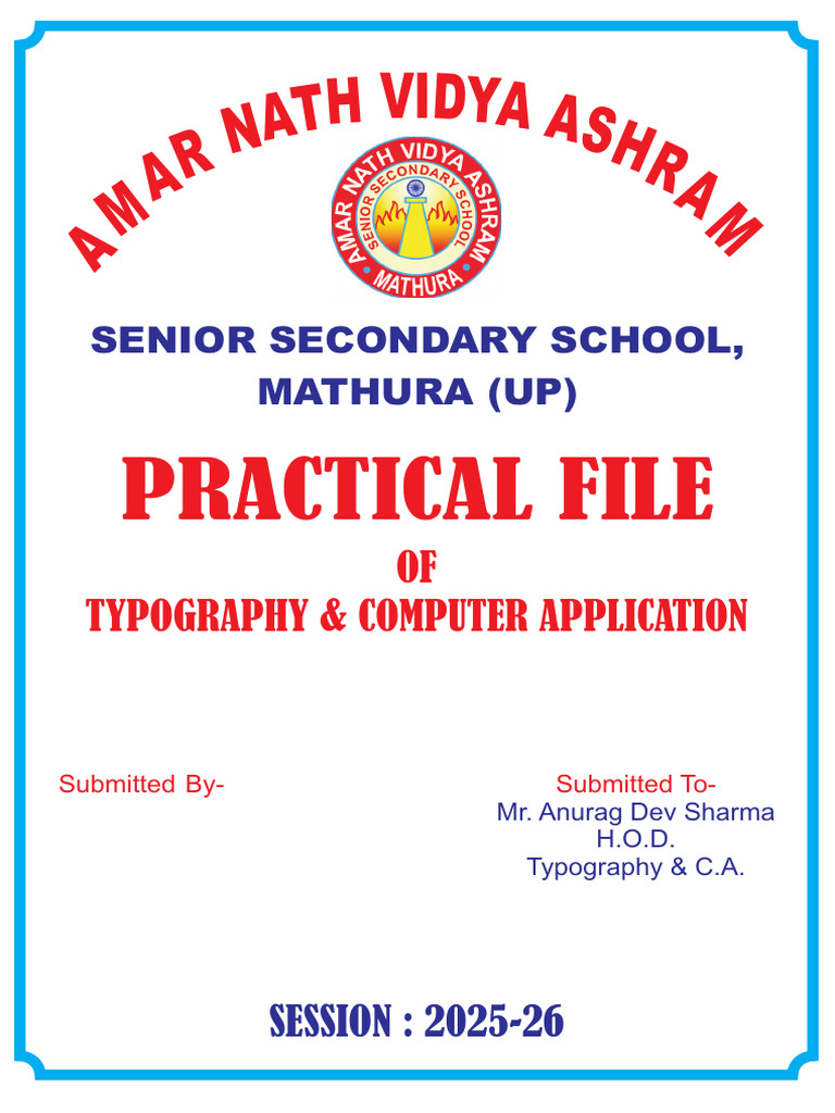 Front Pages For Practical and Project Files of Typography and CA-1 | PDF