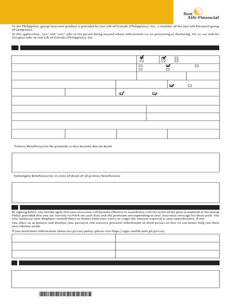 Sun Life Group Insurance Application Form | PDF | Business