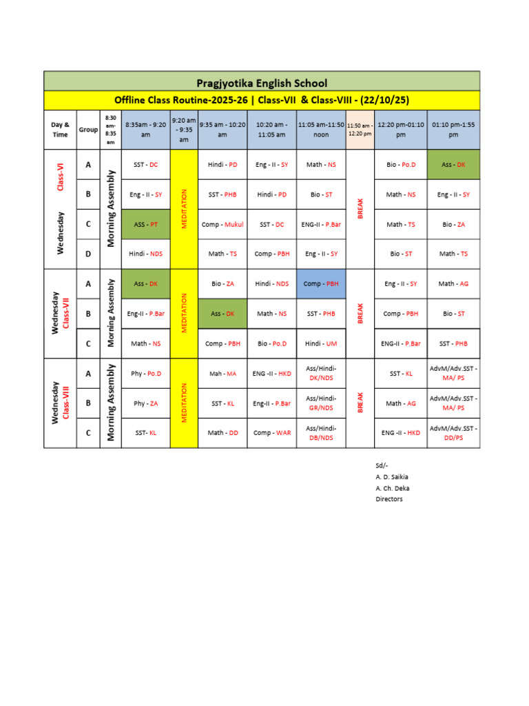 Pragjyotika School Class Schedule 2025-26 | PDF