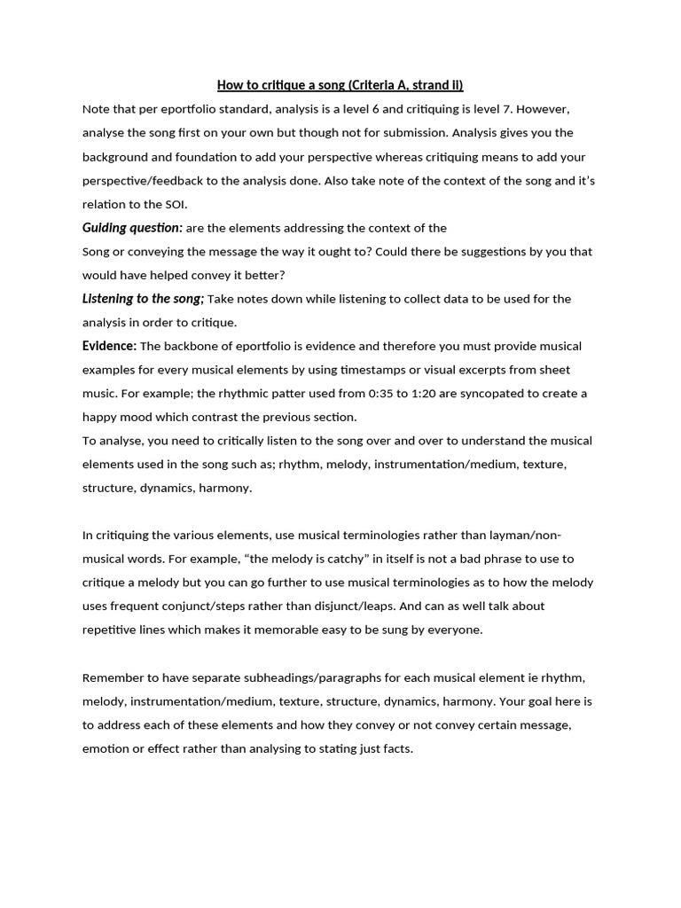 How To Critique A Song-Eport | PDF
