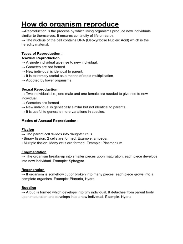 How Do Organisms Reproduce Notes From Book | PDF | Fertilisation ...