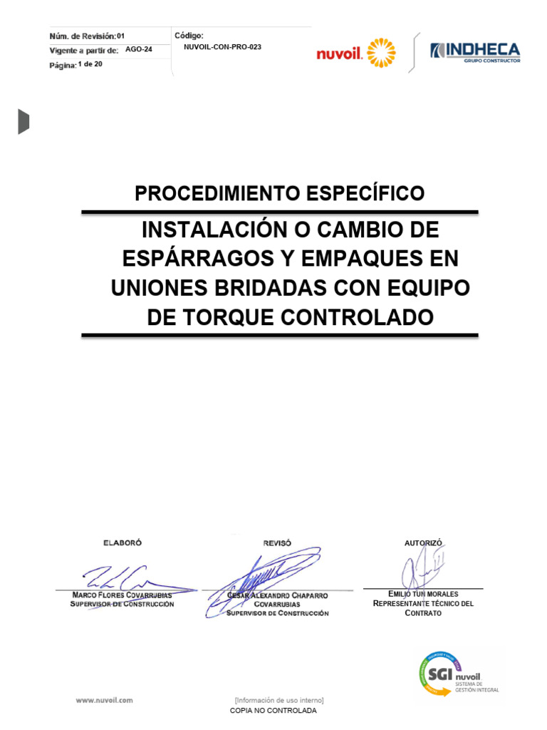 Nuvoil-Con-Pro-023 Instalación o Cambio de Espárragos y Empaques en ...
