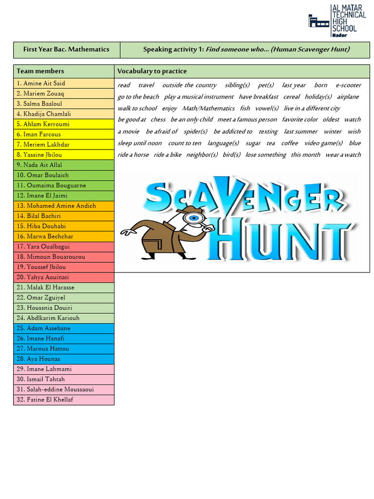 1st Year Bac. Mathematics - Speaking Activity 1 (2025-2026) | PDF