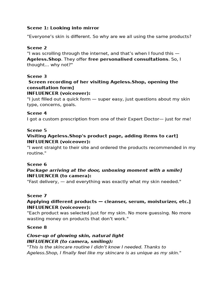 Ageless Shop Influencer Reel Script 1 | PDF