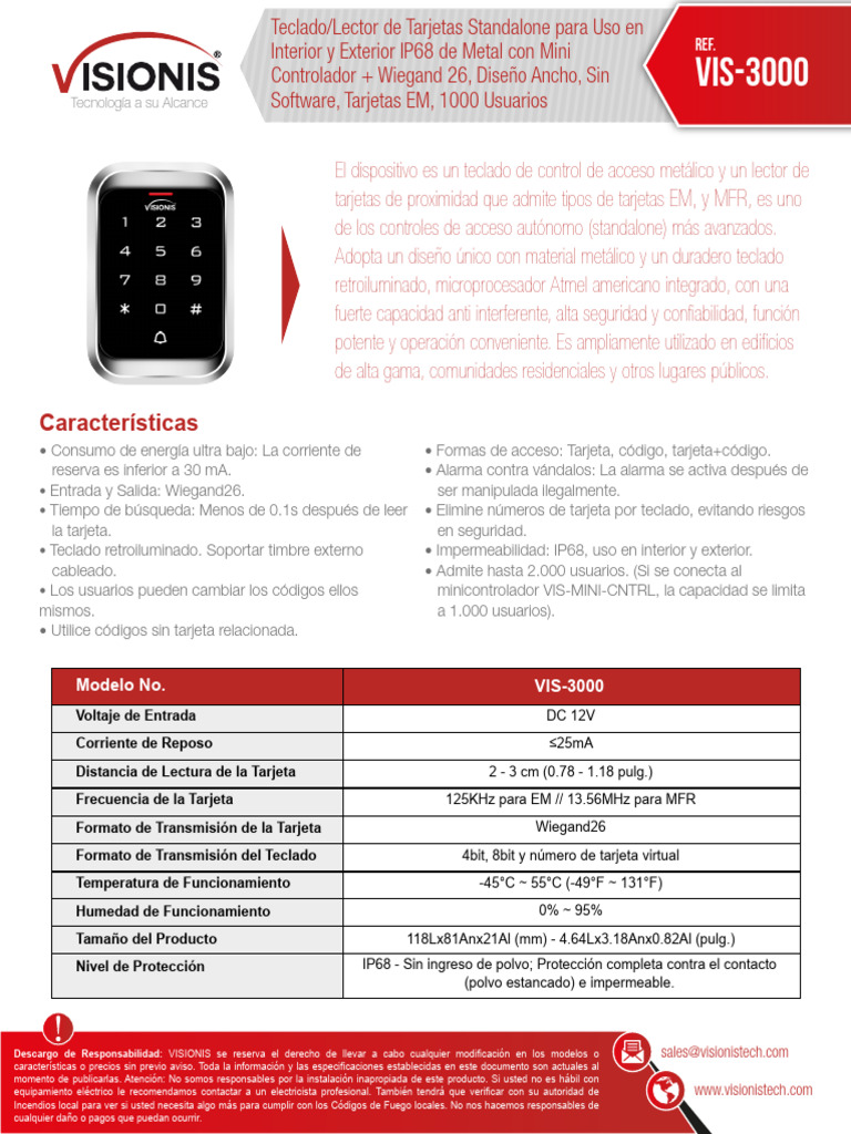 Vis 3000 Datasheet Visionis Esp | PDF | Teclado | Informática