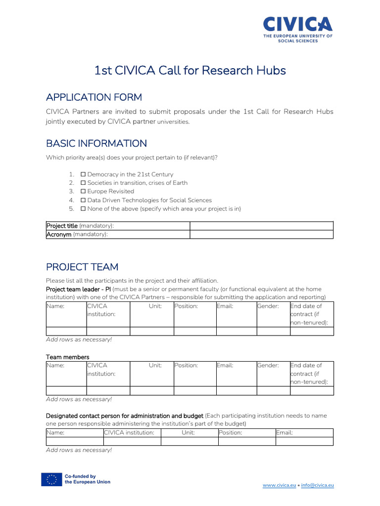 Application Form - Call For Research Hubs | PDF