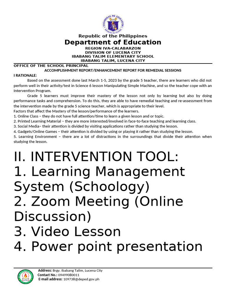 Remedial Program for Grade 5 Science | PDF | Learning | Teachers