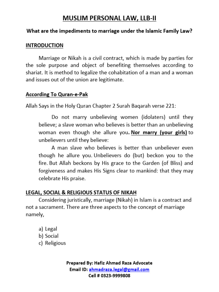 What Are The Impediments To Marriage Under The Islamic Family Law | PDF ...