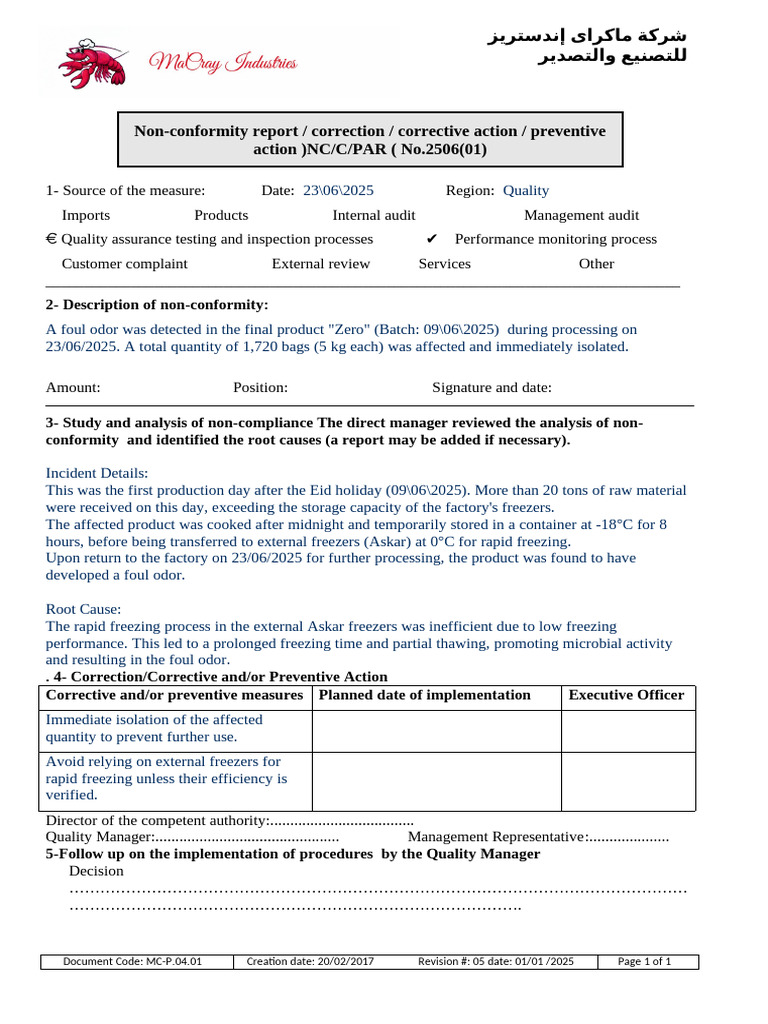 Non-Conformity Report for Zero Product | PDF | Audit