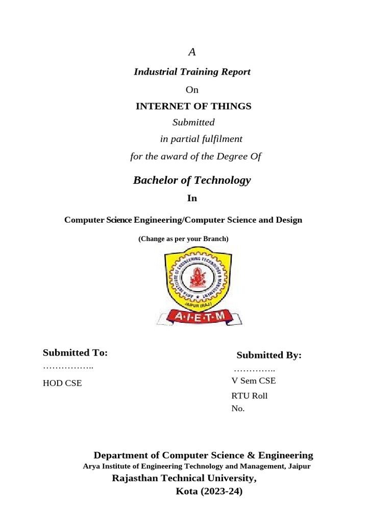 Industrial Training Sample Report - AIETM | PDF | Internet Of Things ...