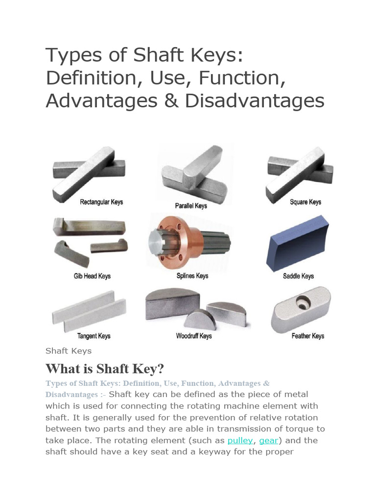 Types of Shaft Keys PDF Free | PDF | Mechanical Engineering ...