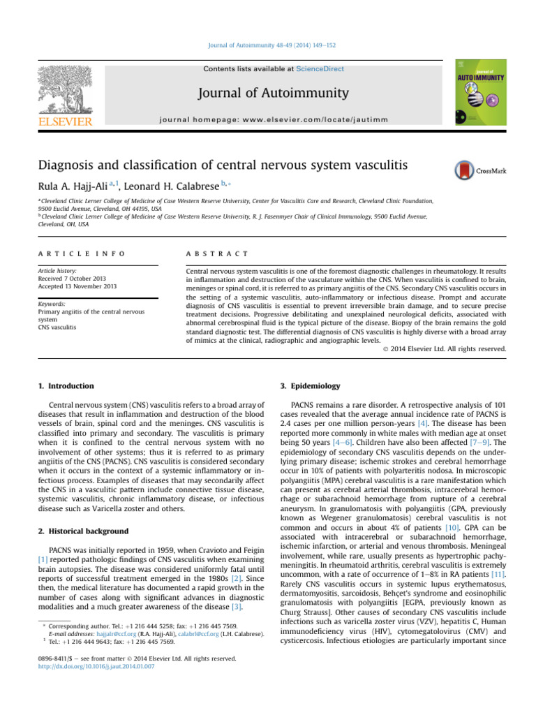 4-Diagnosis and Classification of Central Nervous System Vasculitis ...