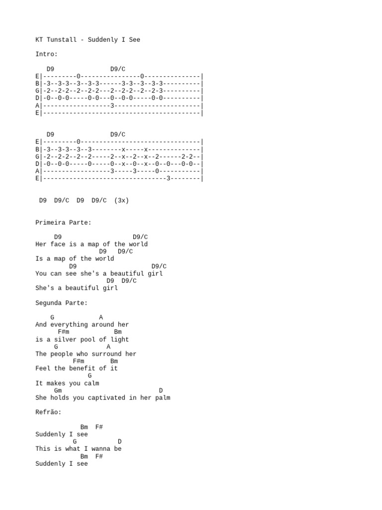 KT Tunstall's "Suddenly I See" Lyrics | PDF | Folk Songs | Sound Recording