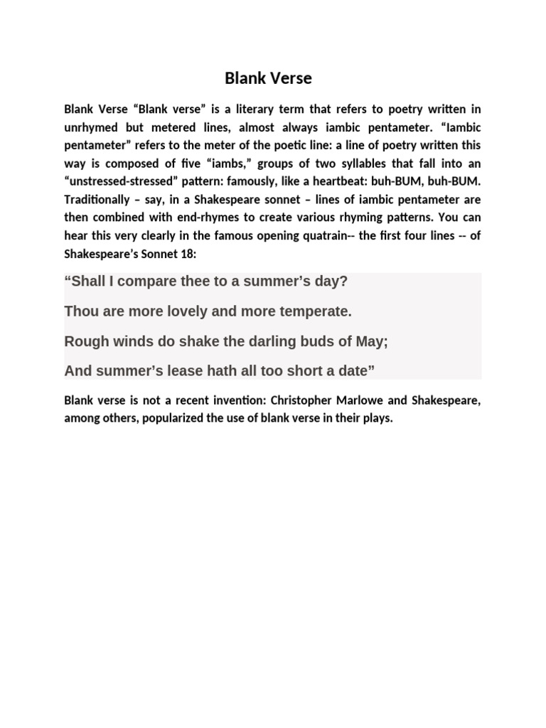 Blank Verse | PDF | Metre (Poetry) | Poetry