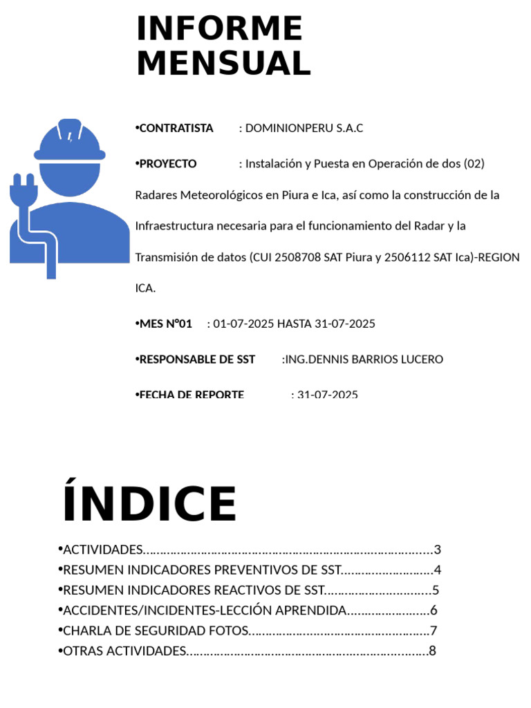 Informe Mensual SST Proyecto Radar 2025 | PDF | Inalámbrico | Sensores ...