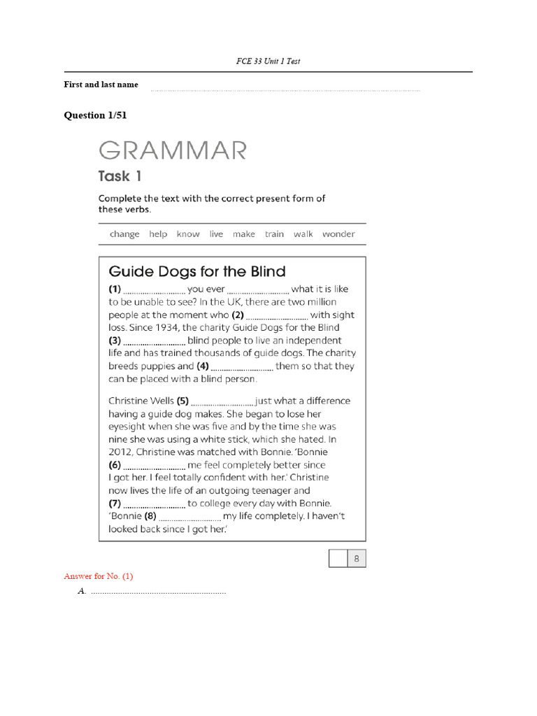 FCE 33 Unit 1 Test Questions | PDF